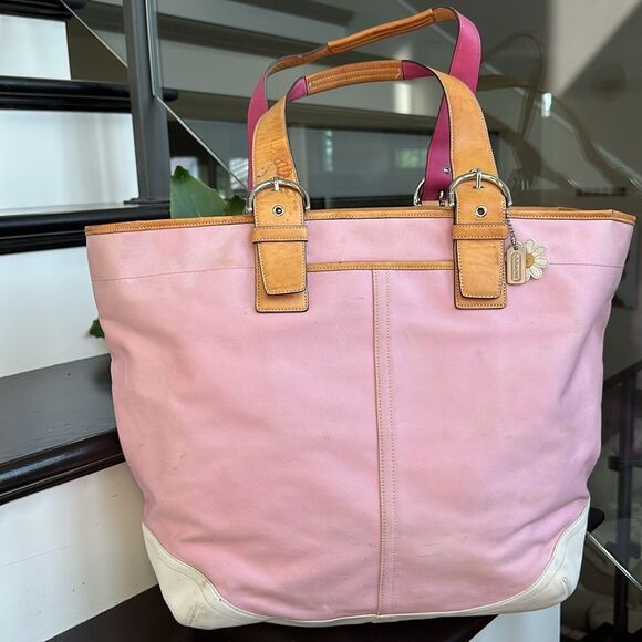 Coach | Bags | Coachbig Genuine Leather Canvas Extra Big Tote Shoulder ...